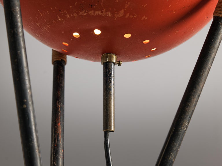 Angelo Brotto for Esperia Floor Lamp in Metal, Opaline Glass and Cane ...