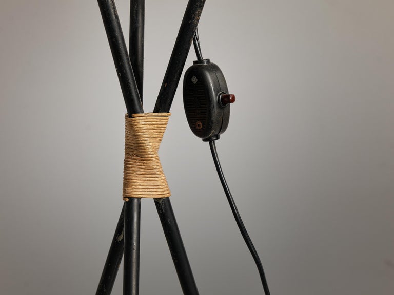 Angelo Brotto for Esperia Floor Lamp in Metal, Opaline Glass and Cane ...