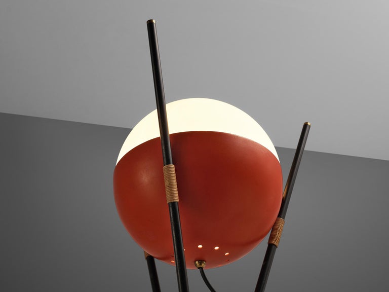 Angelo Brotto for Esperia Floor Lamp in Metal, Opaline Glass and Cane ...