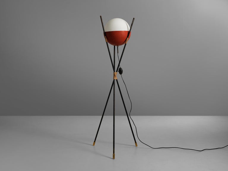 Angelo Brotto for Esperia Floor Lamp in Metal, Opaline Glass and Cane ...