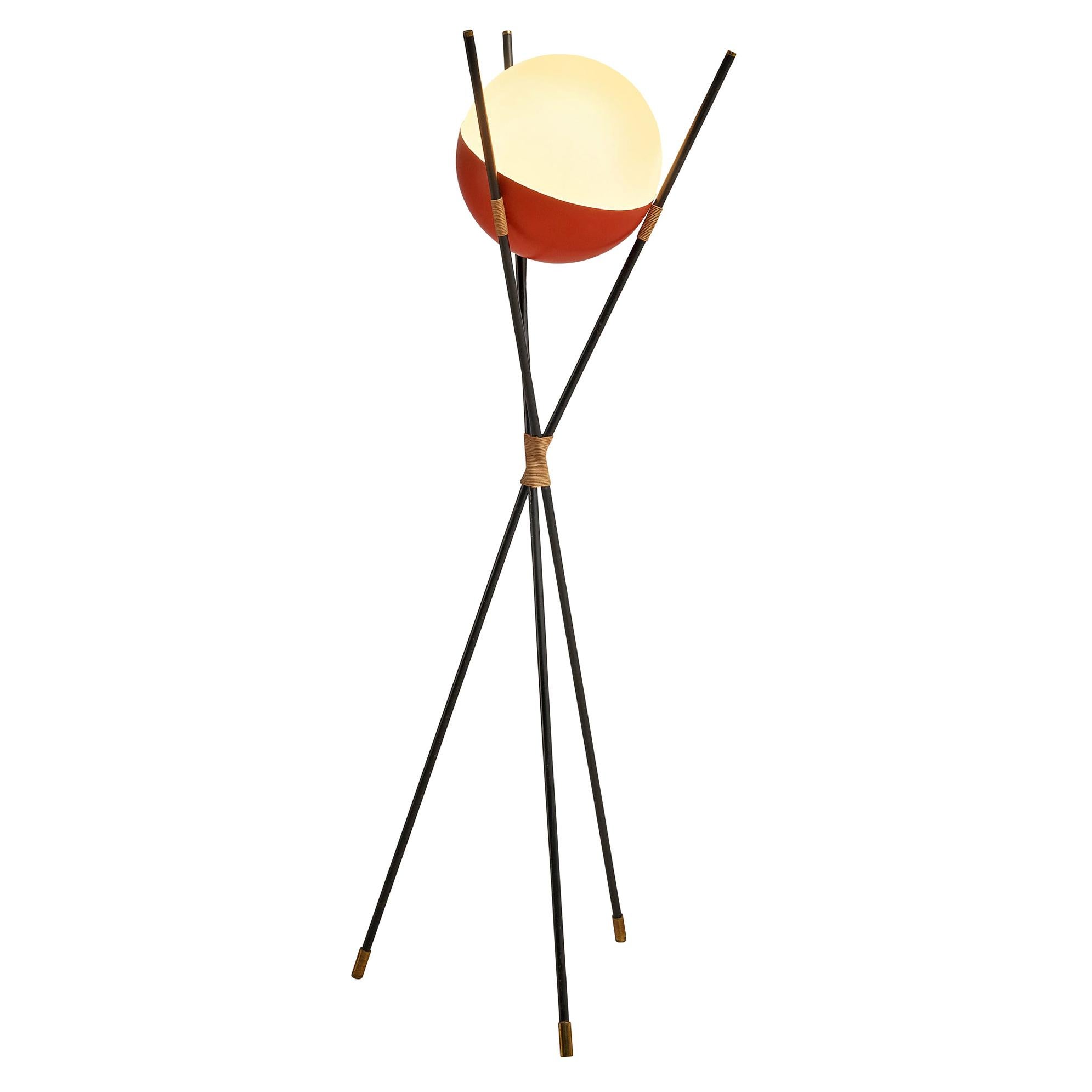 Angelo Brotto for Esperia Floor Lamp in Metal, Opaline Glass and Cane ...