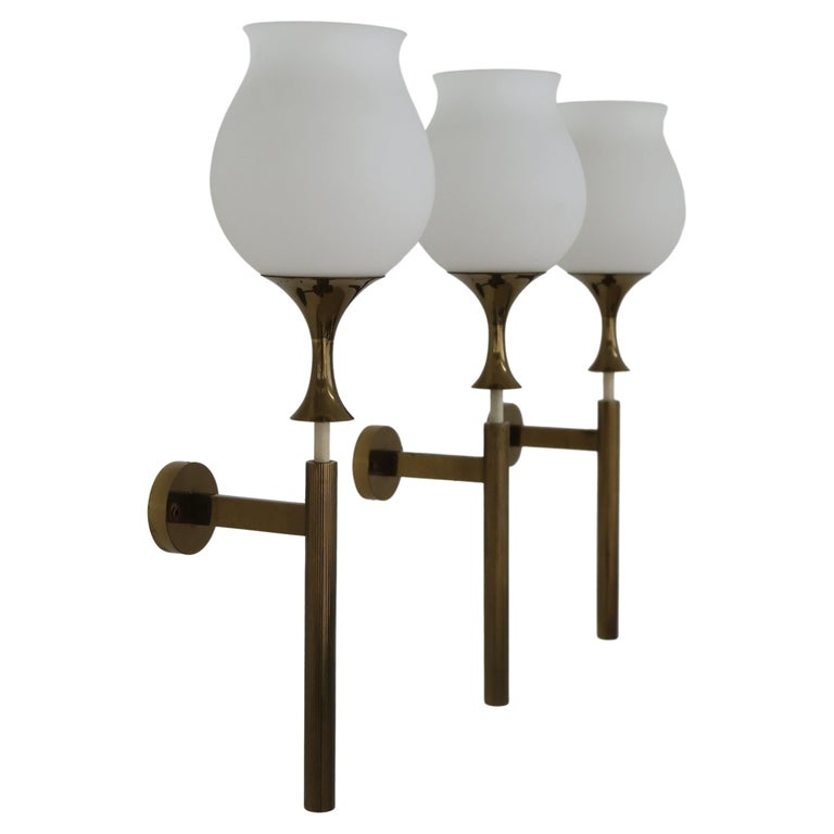 Angelo Lelii Italian Midcentury Glass Brass Sconces Wall Lamps ...