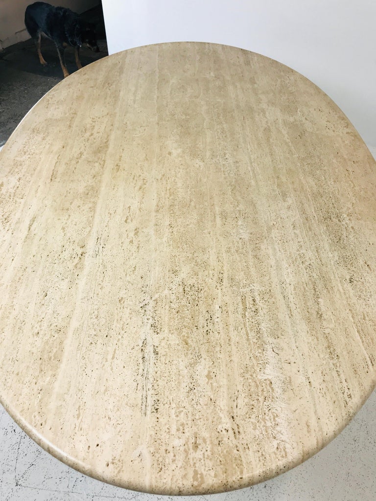 Angelo Mangiarotti Style Travertine Marble Oval Dining Table at 1stDibs