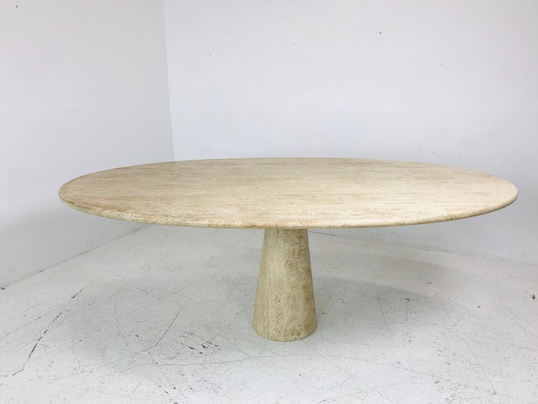 Angelo Mangiarotti Style Travertine Marble Oval Dining Table at 1stDibs