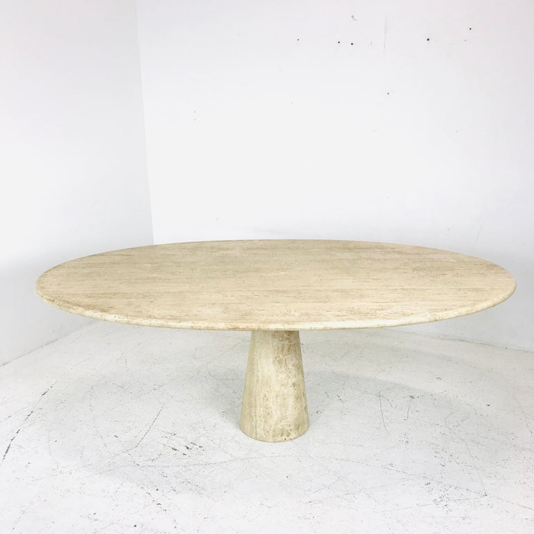 Angelo Mangiarotti Style Travertine Marble Oval Dining Table at 1stDibs