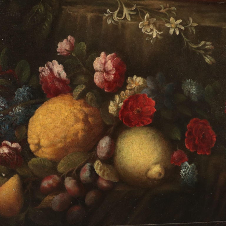 Angelo Maria Rossi - Still Life with Fruit, Flowers and Birds, Oil on ...
