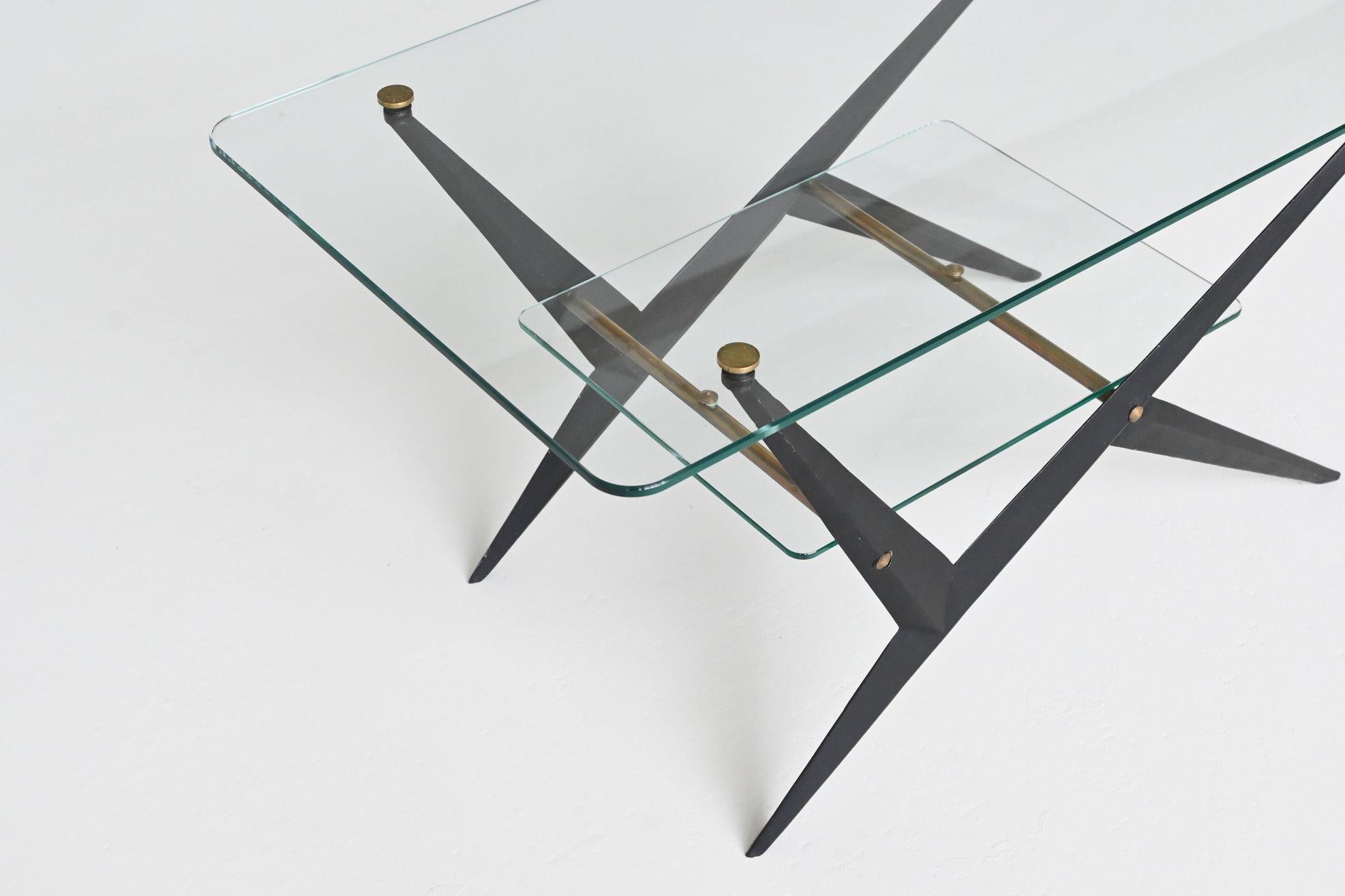 Angelo Ostuni coffee table metal and glass Italy 1950 For Sale at 1stDibs
