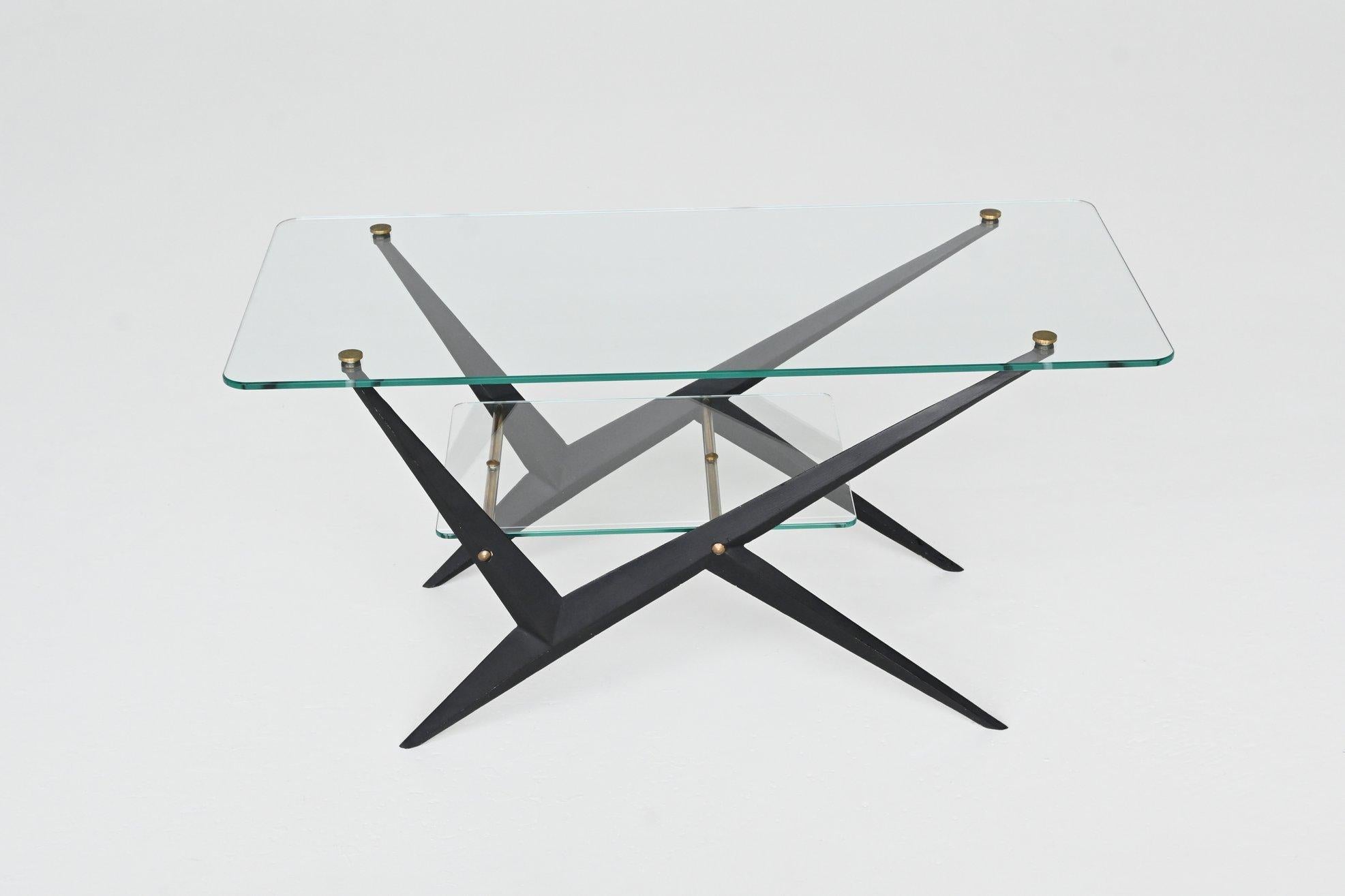 Angelo Ostuni coffee table metal and glass Italy 1950 For Sale at 1stDibs