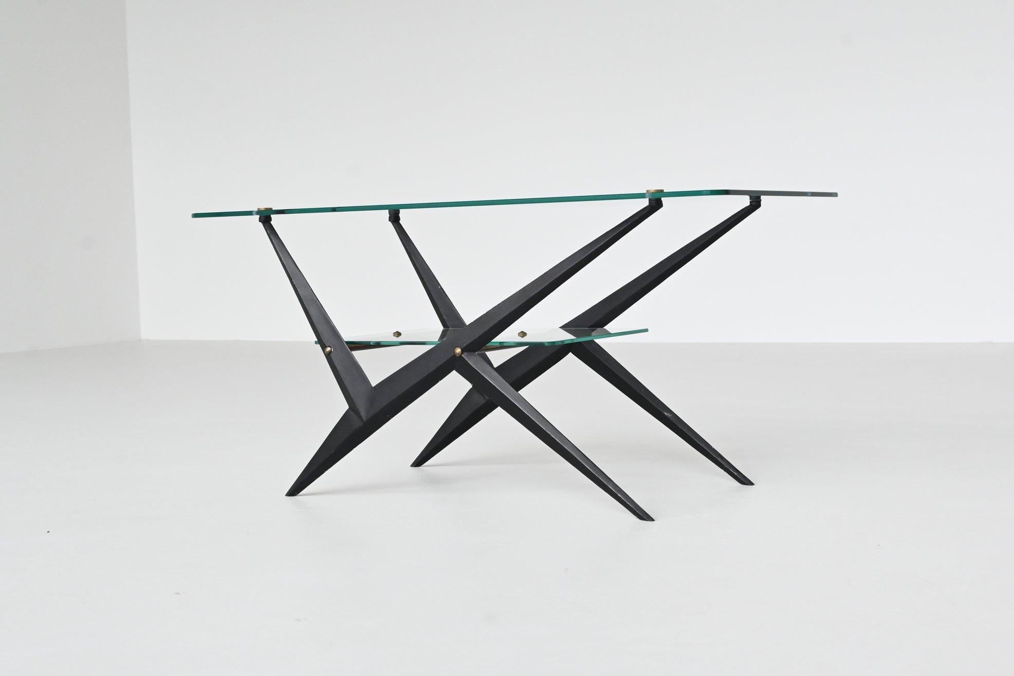 Angelo Ostuni coffee table metal and glass Italy 1950 For Sale at 1stDibs