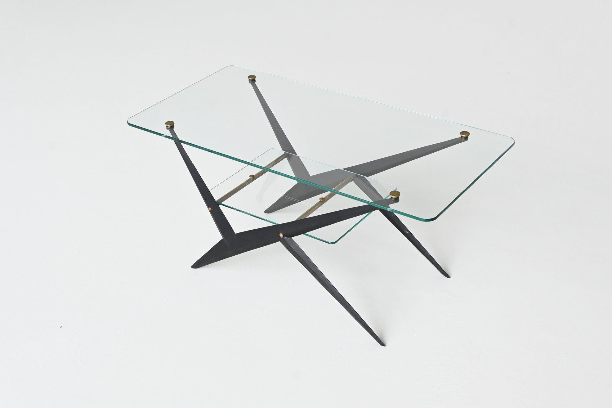 Angelo Ostuni coffee table metal and glass Italy 1950 For Sale at 1stDibs