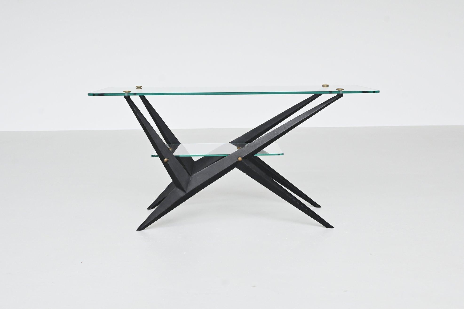 Angelo Ostuni coffee table metal and glass Italy 1950 For Sale at 1stDibs