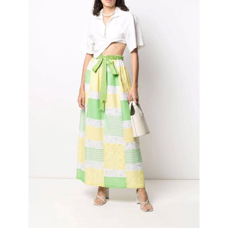 A.N.G.E.L.O. Vintage Cult green and yellow cotton 70s patchwork skirt ...