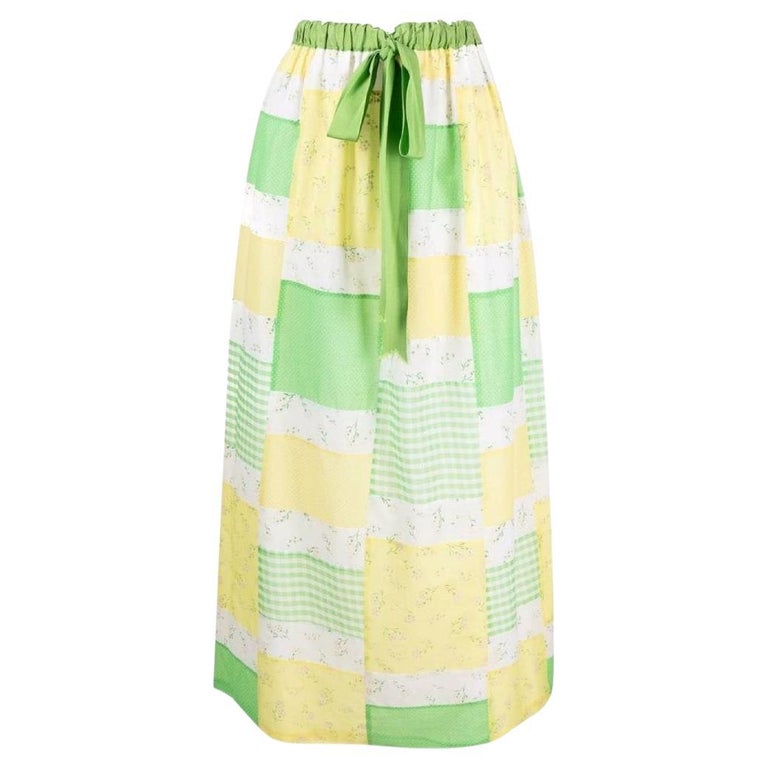 A.N.G.E.L.O. Vintage Cult green and yellow cotton 70s patchwork skirt ...