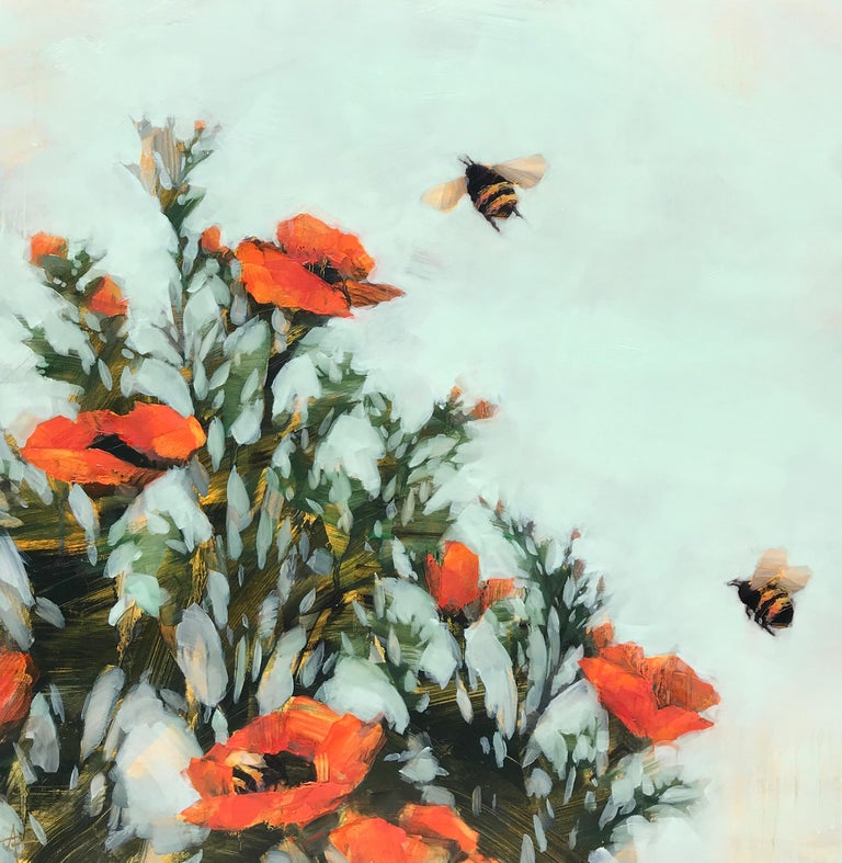 Angie Renfro - Bees 1-40 Angie Renfro Oil on Board Floral Painting with ...