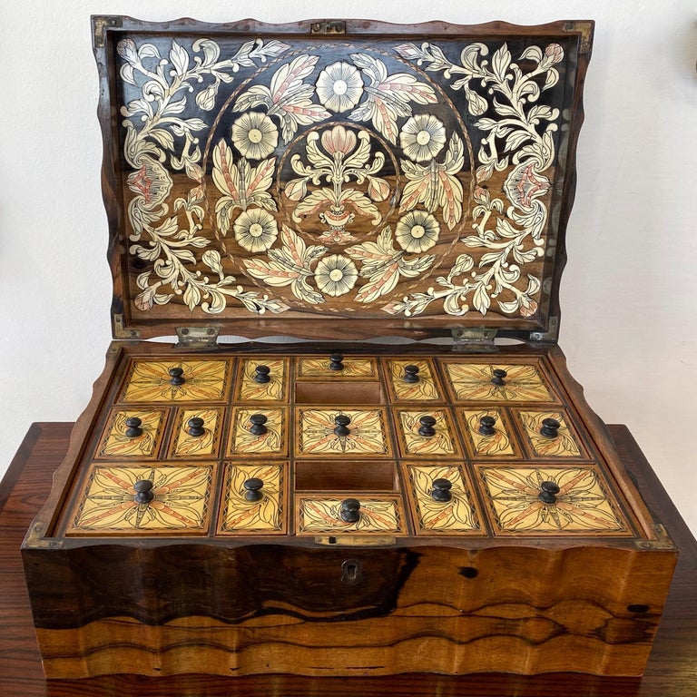 Anglo-Ceylonese Coromandel Work Box with Exceptional Decoration, Late ...
