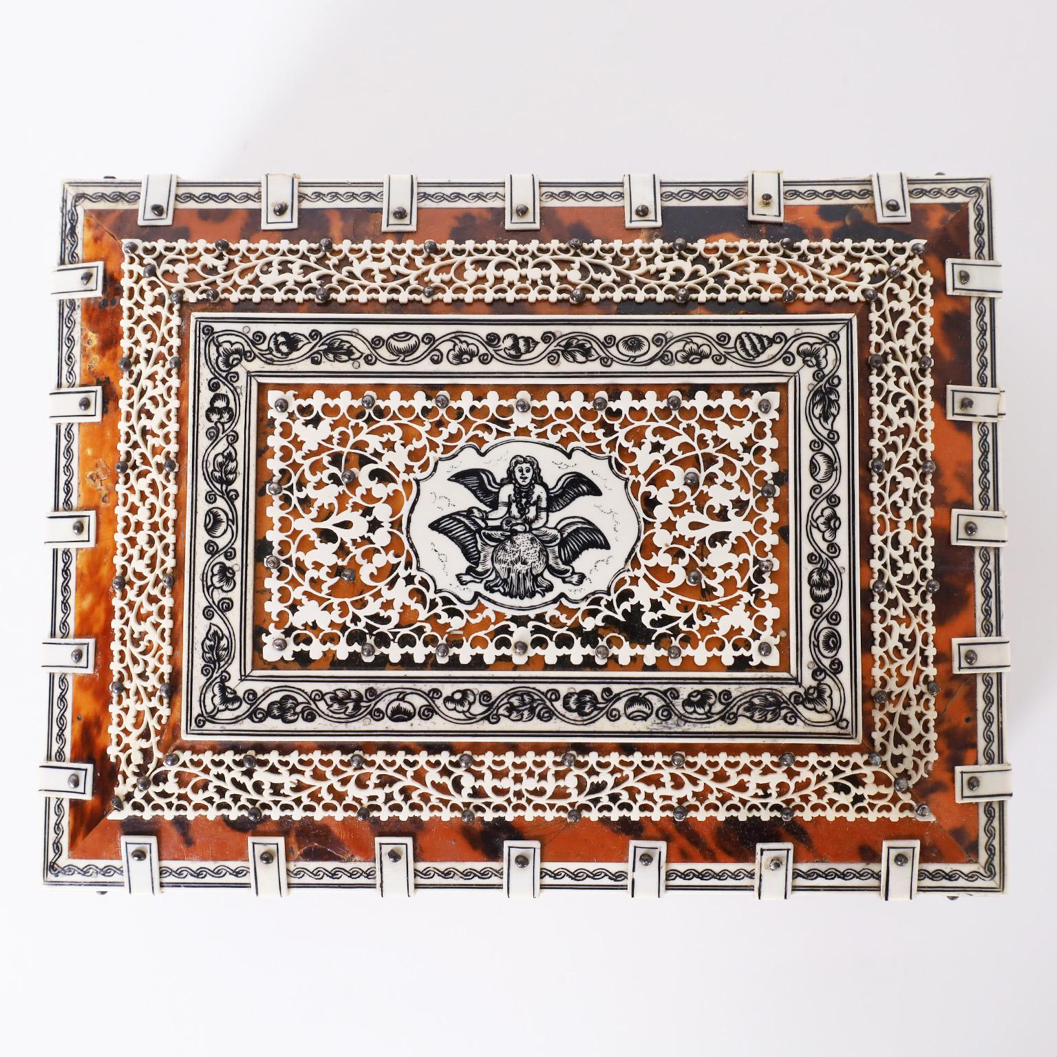 Anglo Indian Bone and Shell Footed Box For Sale at 1stDibs