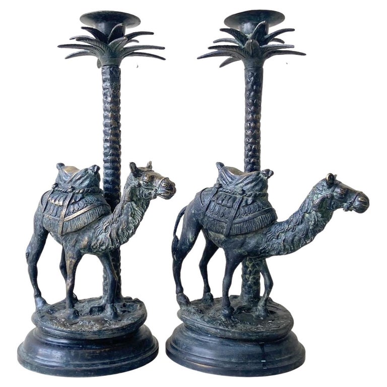 Anglo Indian Bronze Camel And Palm Tree Candle Holders For Sale At 1stdibs
