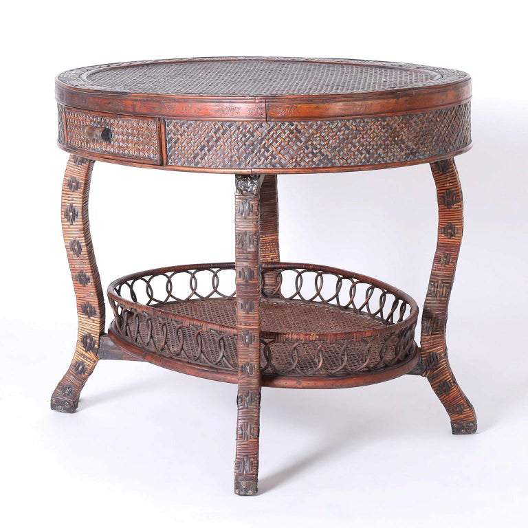 Anglo Indian Caned and Grasscloth Table For Sale at 1stDibs