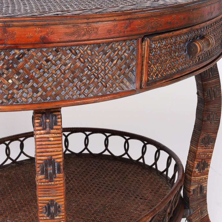 Anglo Indian Caned and Grasscloth Table For Sale at 1stDibs