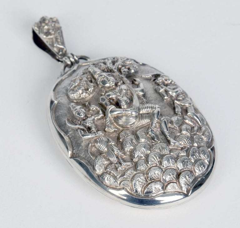 Anglo Indian Fine Large Silver Embossed Deity Oval Locket Dated 1880 ...