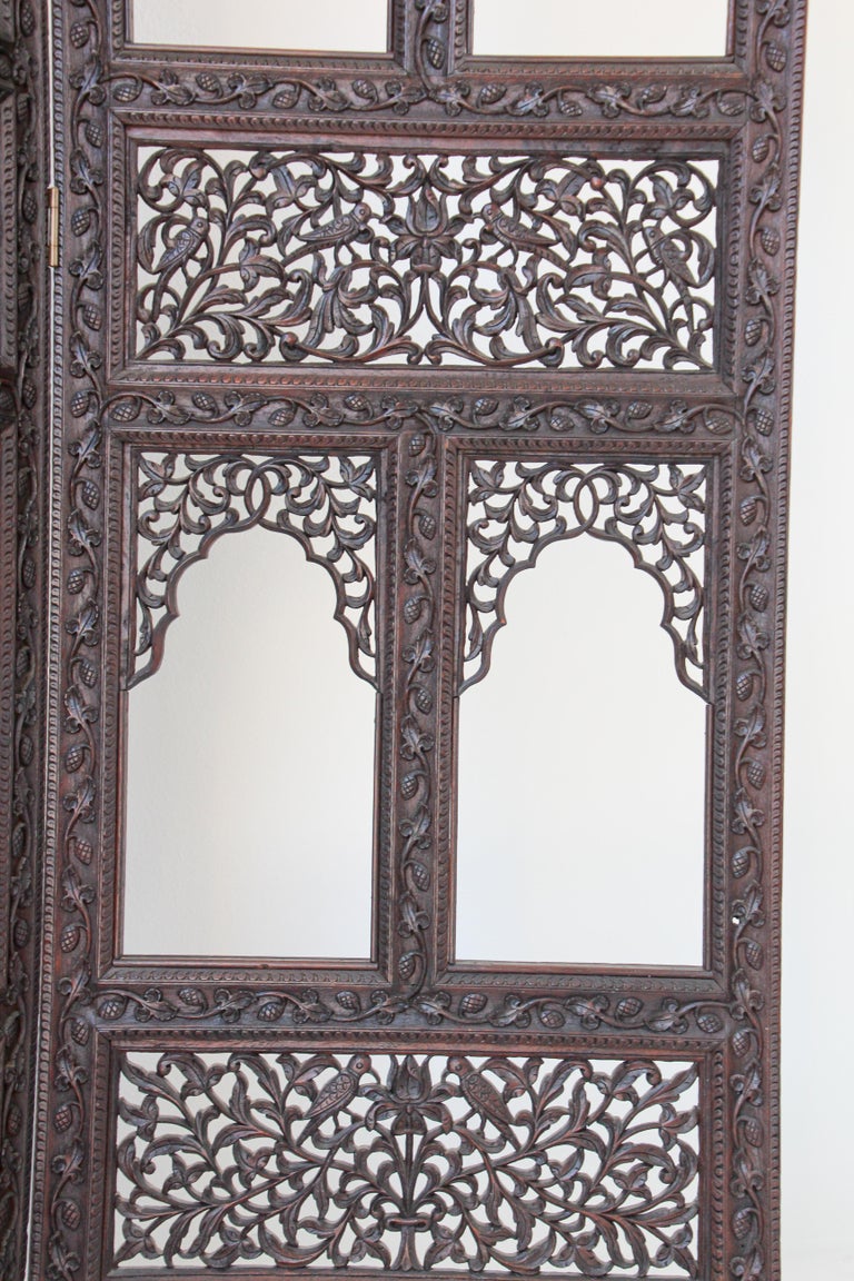 Anglo-Indian Mughal Hardwood Three-Panel Screen For Sale at 1stDibs