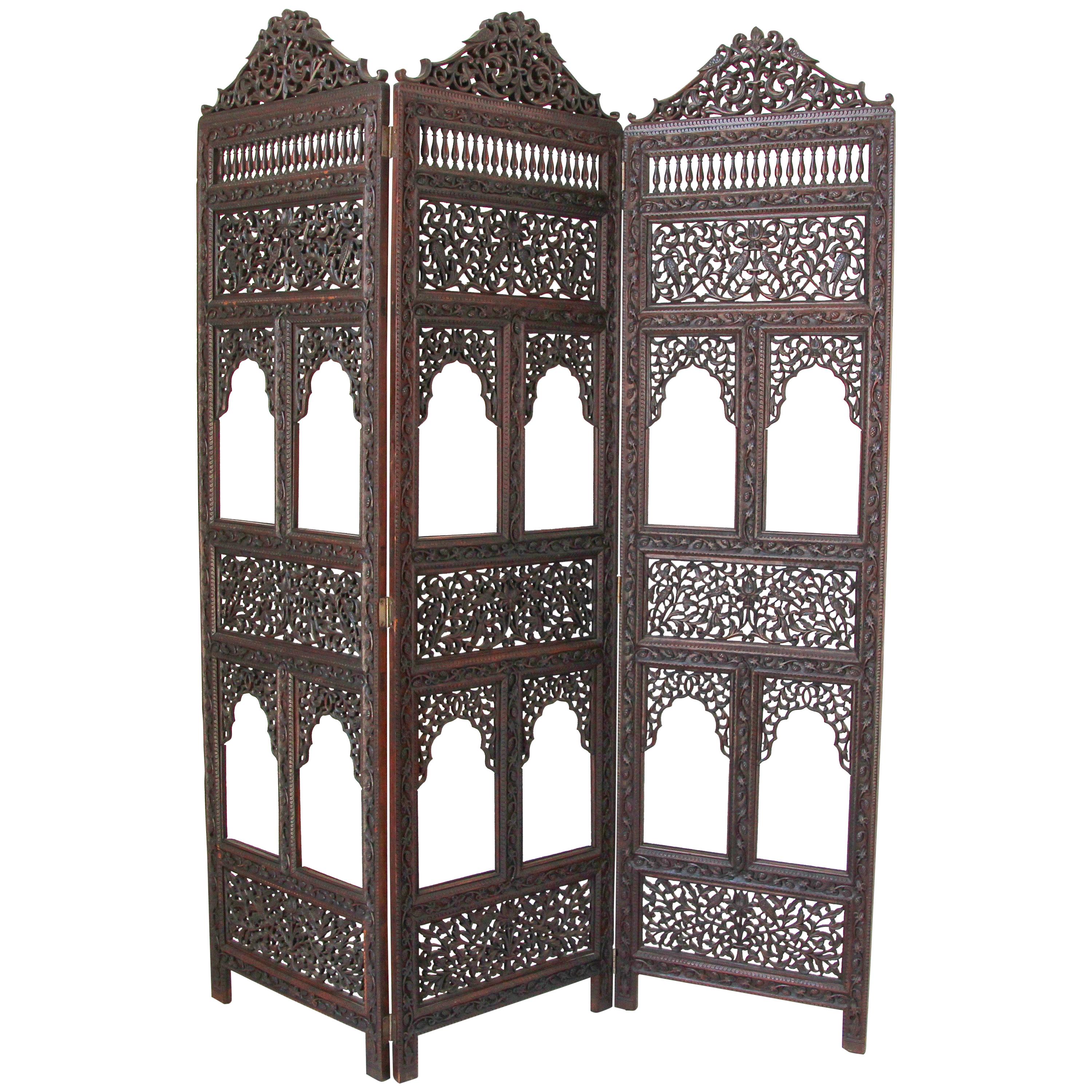 Anglo Indian Carved Four Panel Screen at 1stDibs