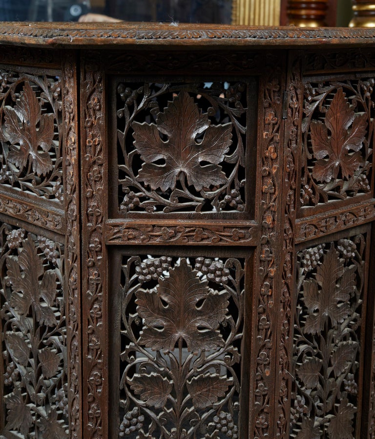 Anglo Indian Intricately Carved Teak Octoganal Folding Side Table at ...