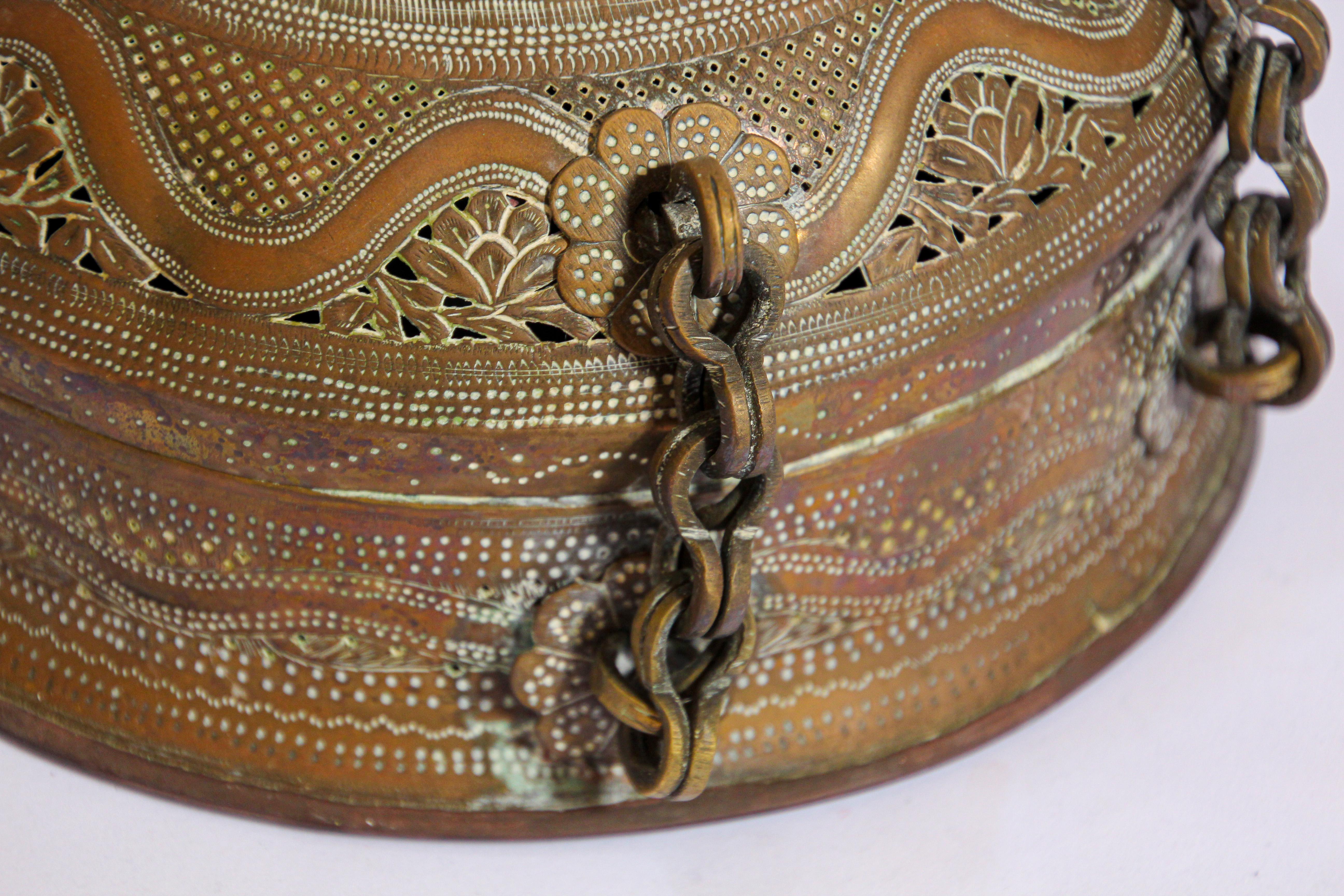 Anglo Indian Large Round Decorative Brass Tea Caddy Box with Lid at 1stDibs