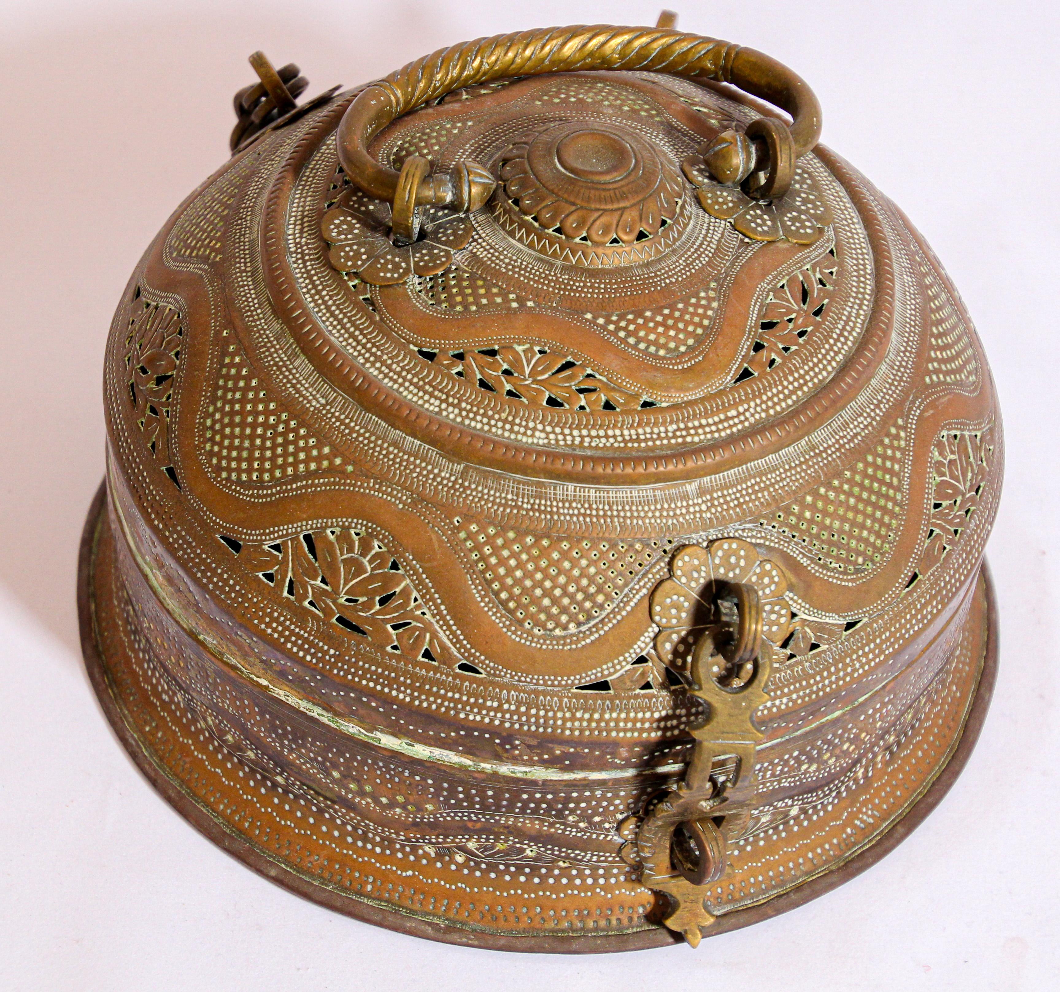 Anglo Indian Large Round Decorative Brass Tea Caddy Box with Lid at 1stDibs