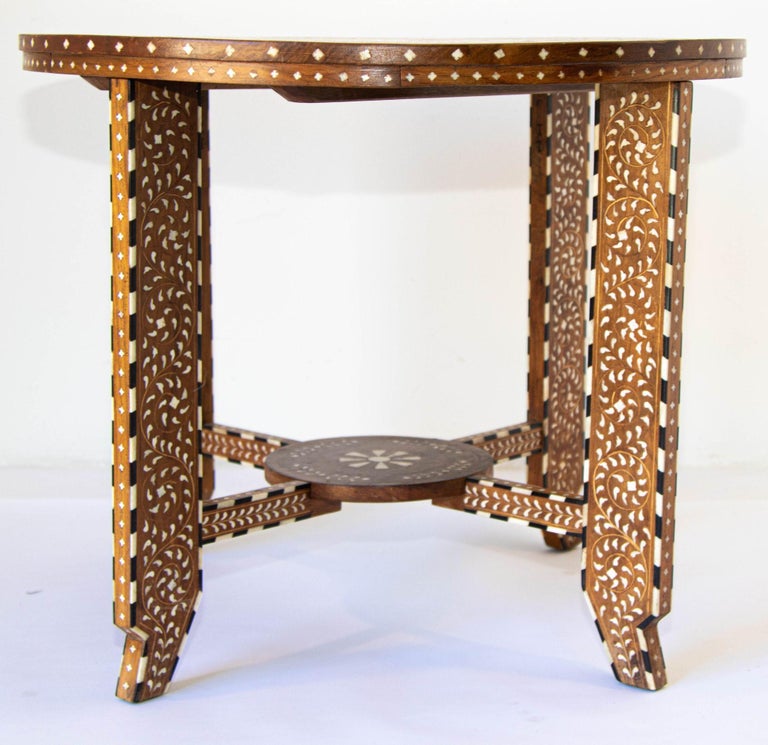 Anglo Indian Mughal Teak Wood Round Side Table with Bone Inlaid For ...