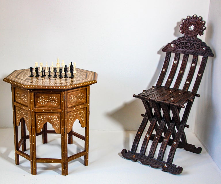 Anglo-Indian Octagonal Mughal Moorish Chess Game Table with Inlay India ...