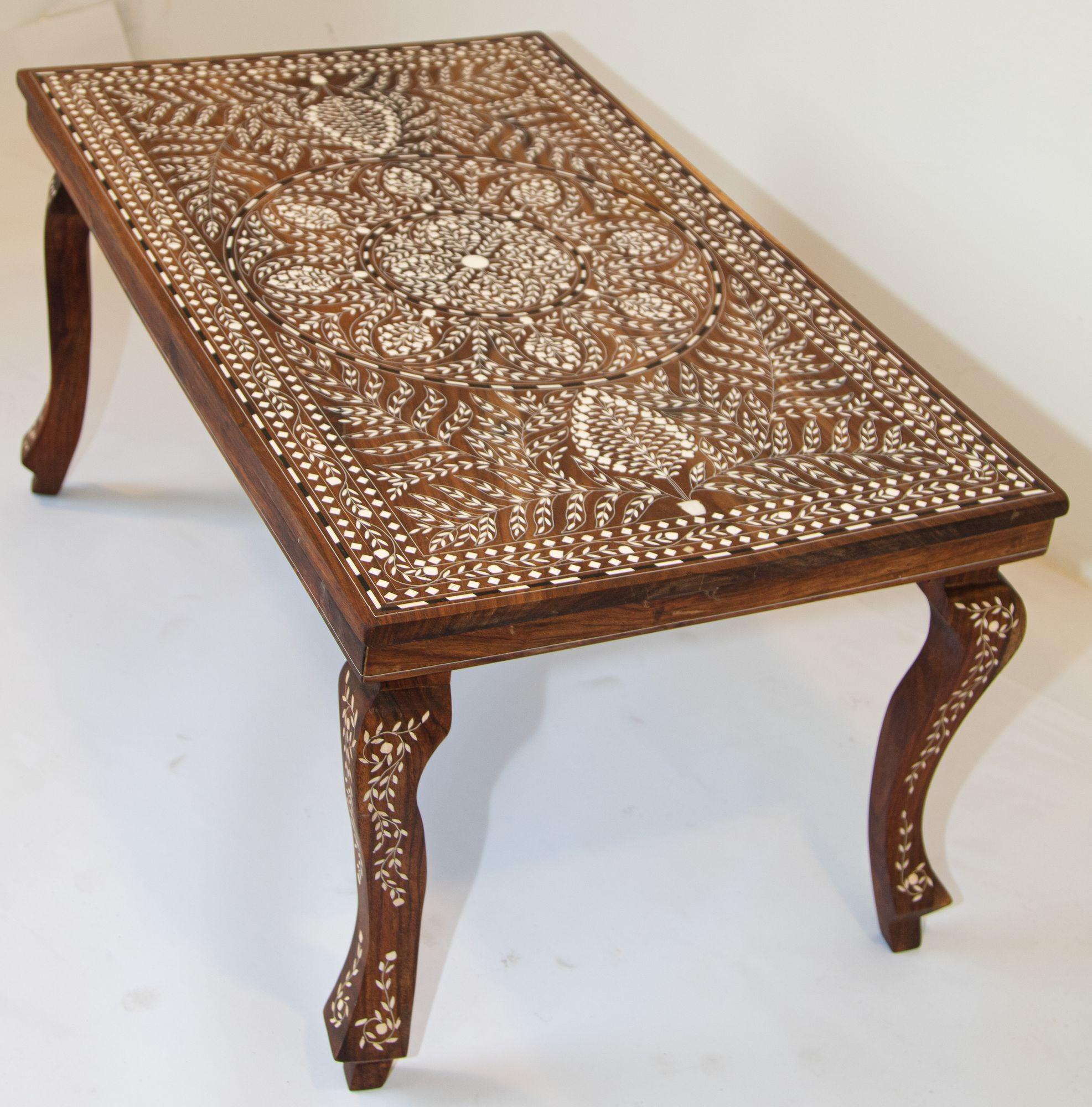 Anglo Indian Rectangular Coffee Table with Bone Inlay 1940's at 1stDibs