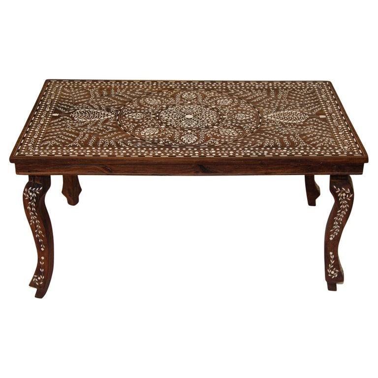 Anglo Indian Rectangular Coffee Table with Bone Inlay 1940's at 1stDibs