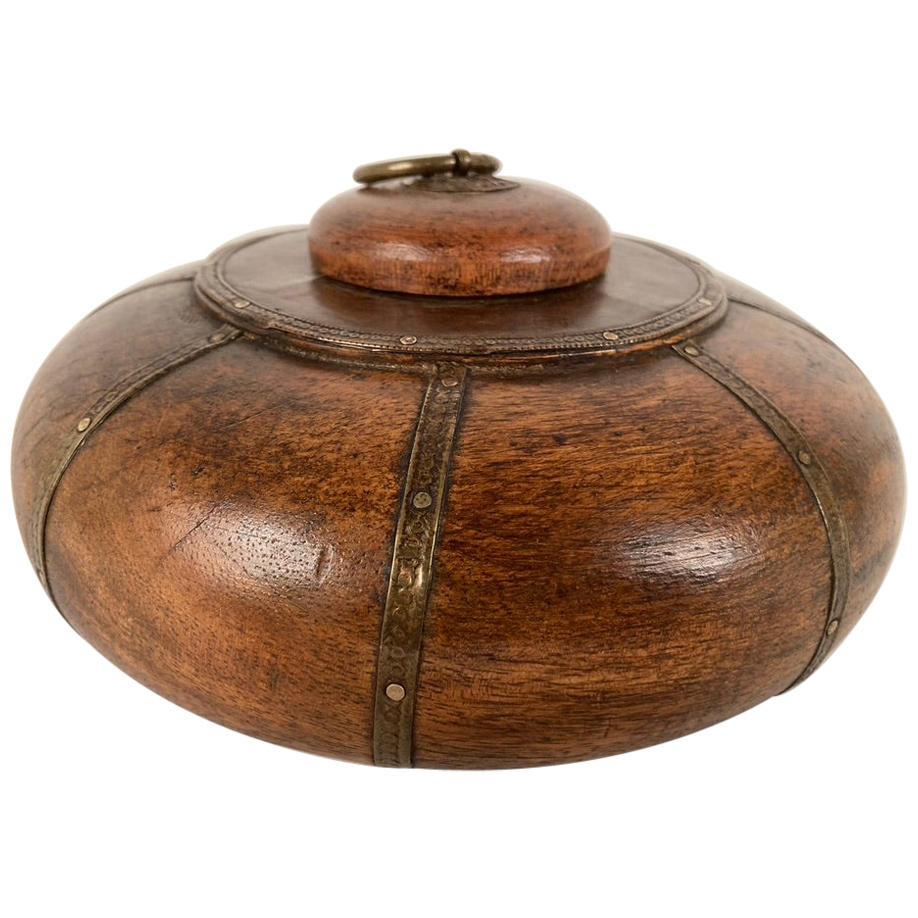 Anglo-Indian Round Hardwood Box with Brass Decoration at 1stDibs