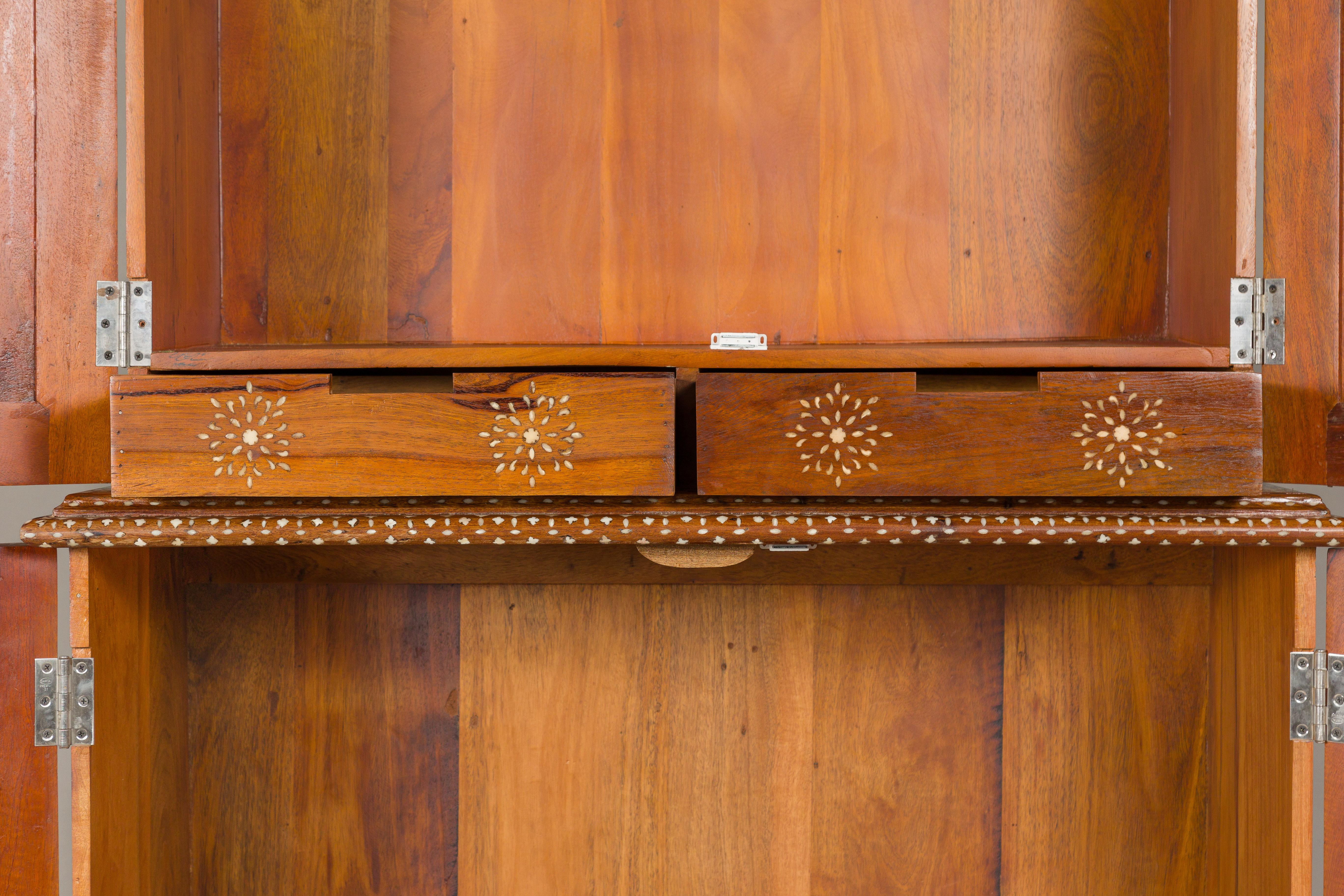 Anglo Indian Style Buffet à Deux-Corps with Floral and Bird Bone Inlay ...