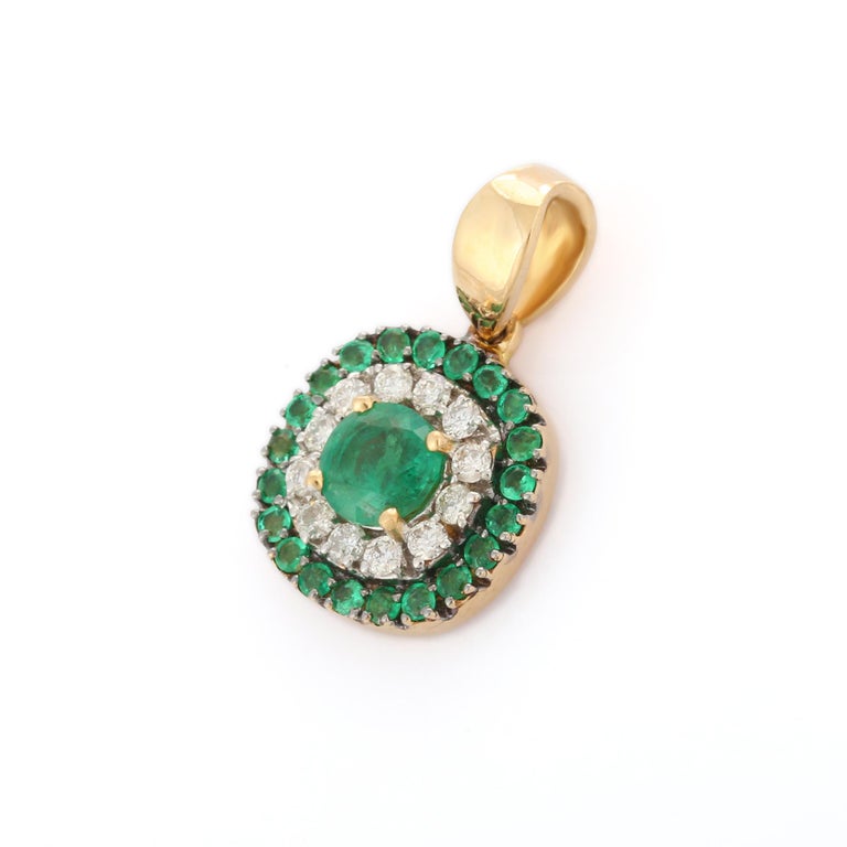 Anglo Indian Style Emerald Pendant in 14K Yellow Gold with Diamonds For ...