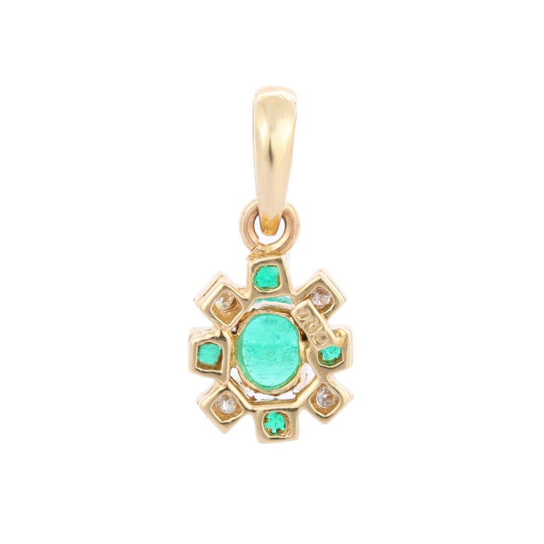 Anglo Indian Style Emerald Pendant with Diamonds in 14K Yellow Gold For ...