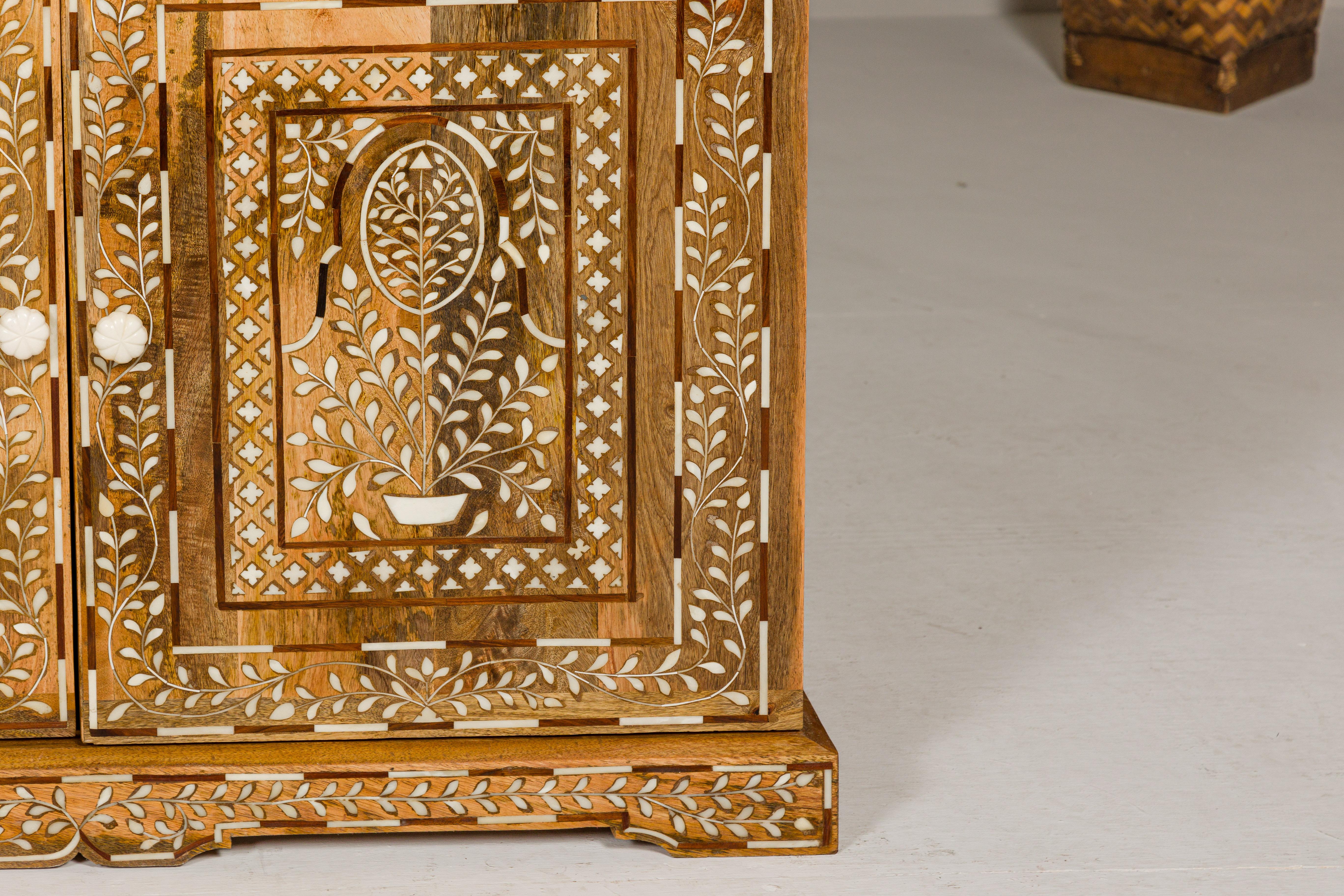 Anglo-Indian Style Mango Wood and Bone Inlay Two-Drawer over Two Door ...