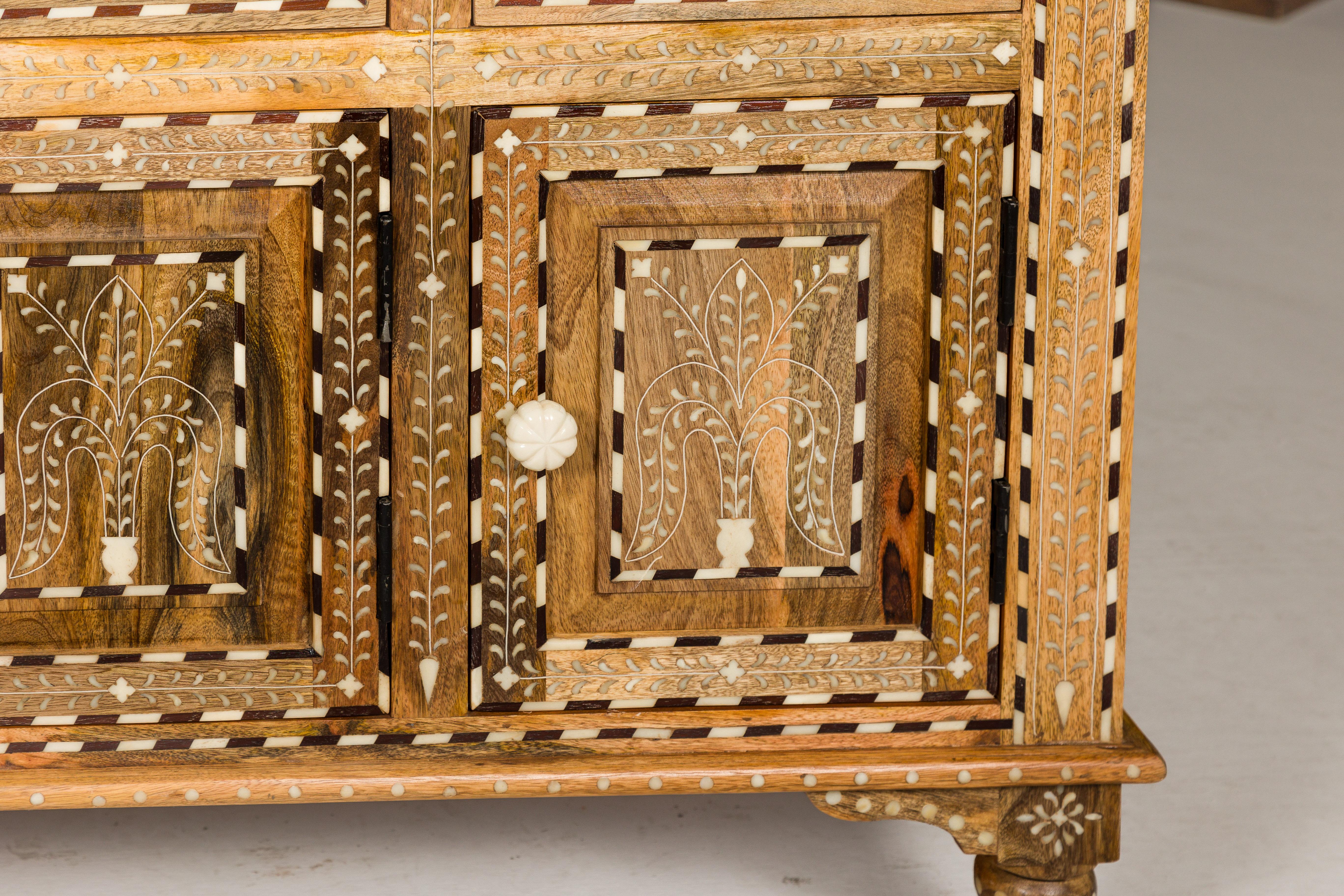 Anglo-Indian Style Mango Wood Buffet with Geometric Bone Inlay For Sale ...