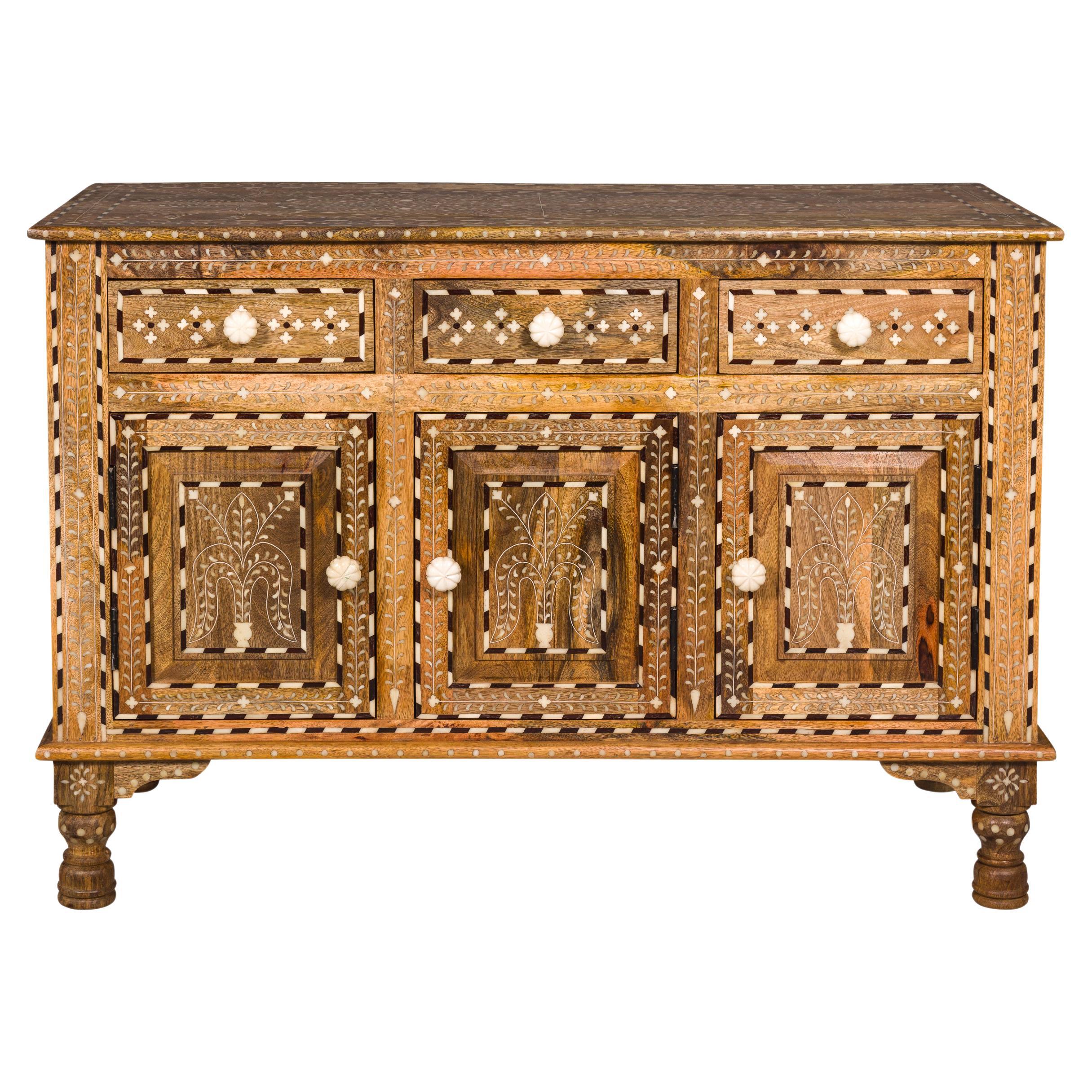 Anglo-Indian Style Mango Wood and Bone Inlay Two-Drawer over Two Door ...