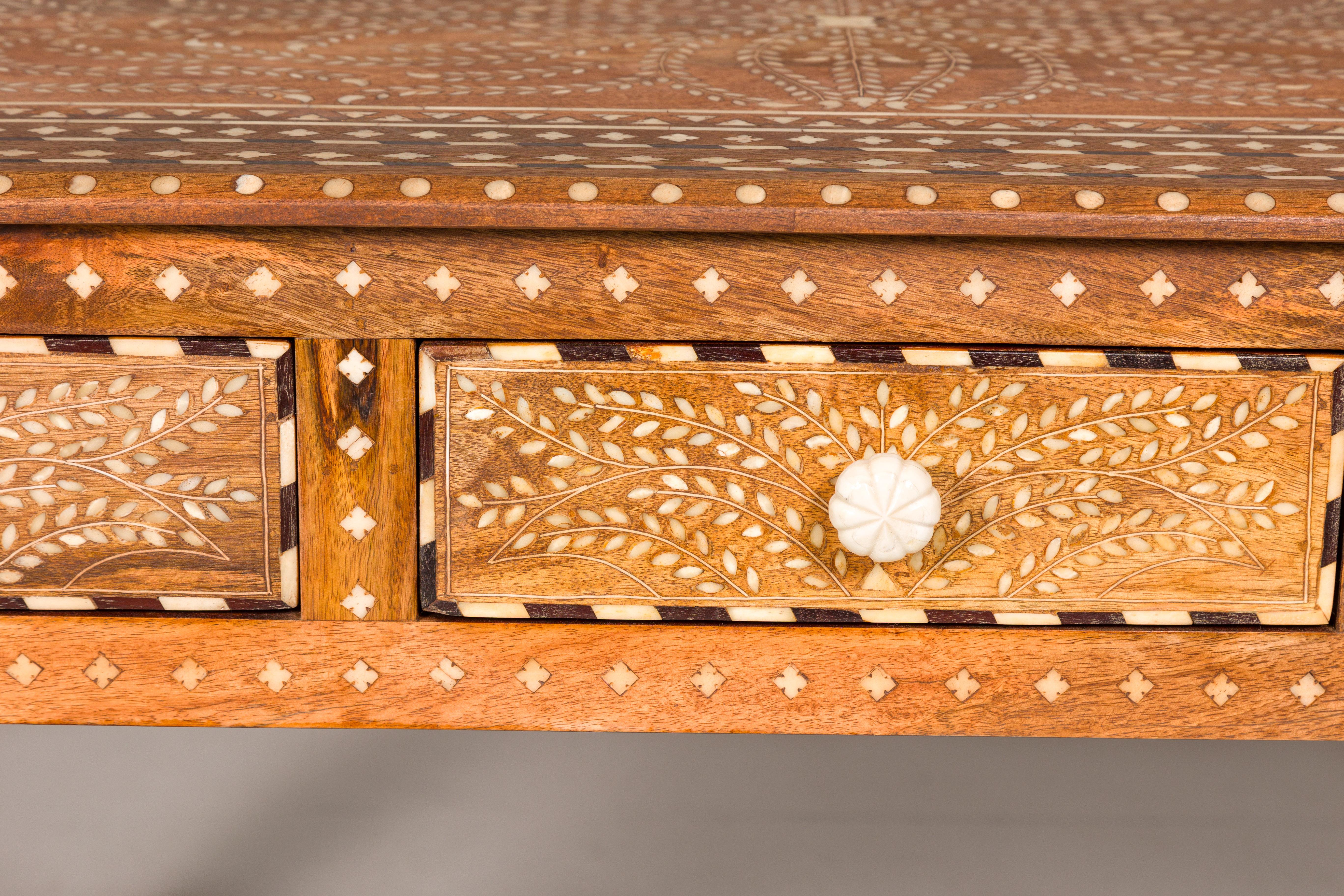 Anglo Indian Style Mango Wood Console or Desk with Three Drawers and ...