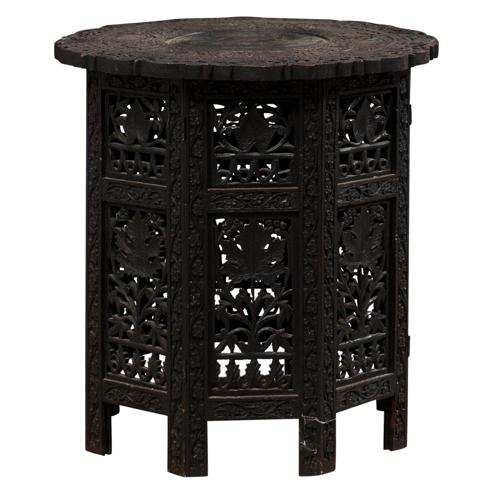 Anglo-Indian Tea or Side Table with Round Top, Hand Carved and Pierced ...