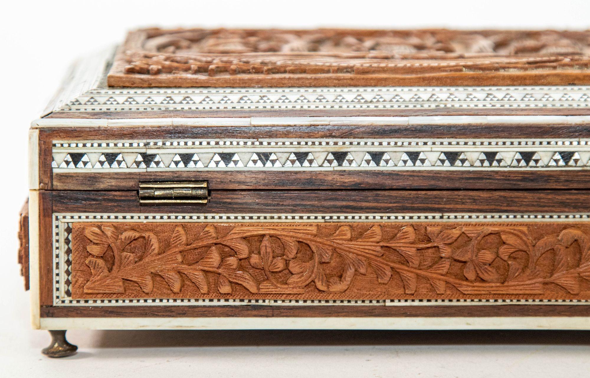 Anglo-Indian Vizagapatam Jewelry Inlaid Sadeli Footed Box For Sale at ...