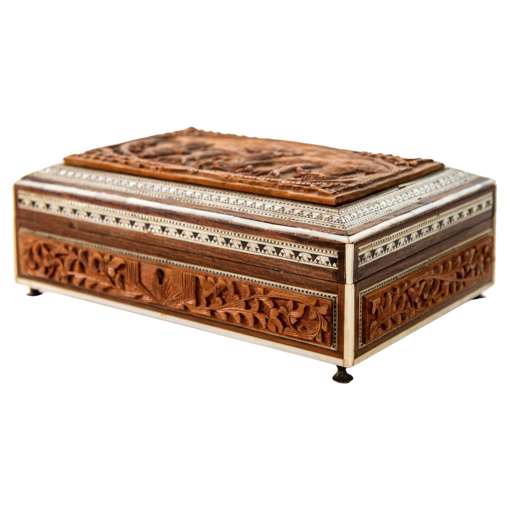 Anglo-Indian Vizagapatam Jewelry Inlaid Sadeli Footed Box For Sale at ...