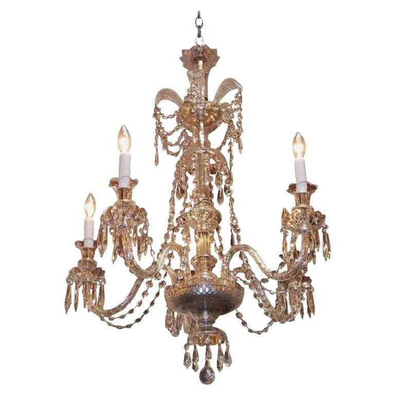 Anglo-Irish Cut Crystal Decorative Feather Five-Arm Chandelier, Circa ...