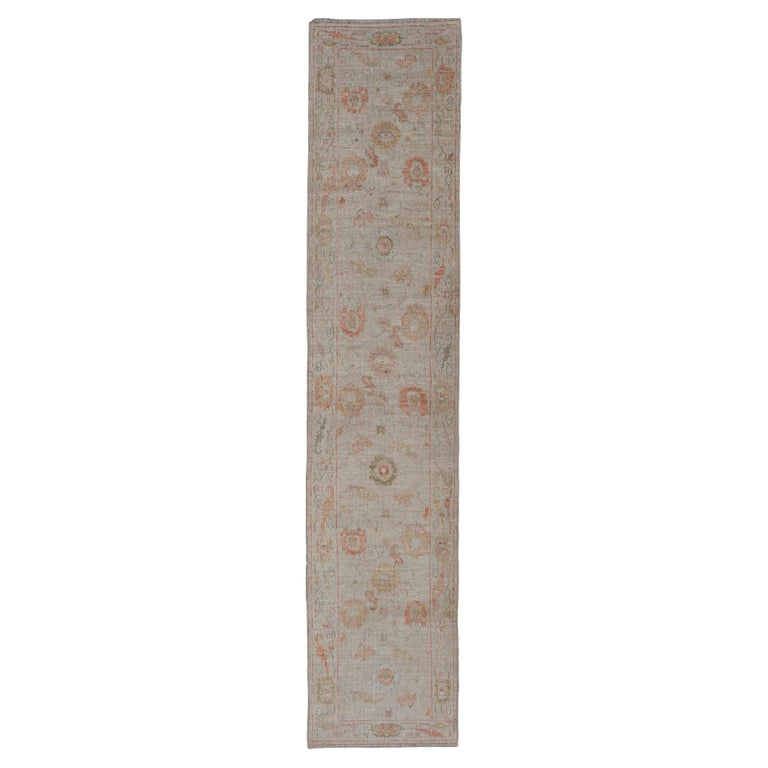Angora Turkish Oushak Floral Runner in Cream with Pops of Orange, Green ...