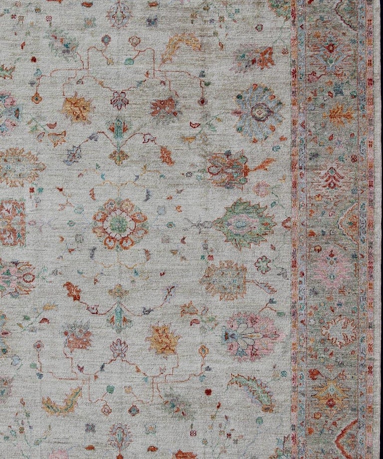 Angora Turkish Oushak Rug in Colorful Palette For Sale at 1stDibs