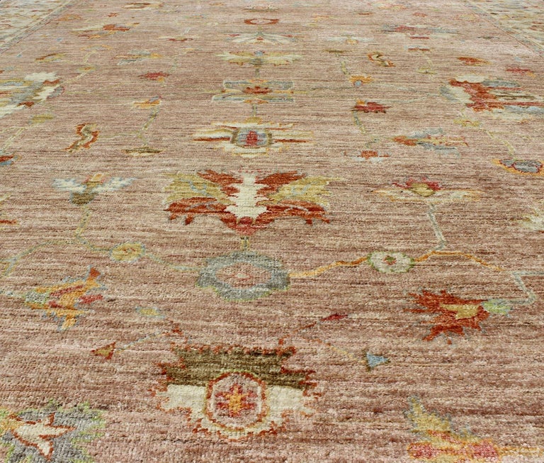 Angora Turkish Oushak Rug in Dusty Pink and Ivory For Sale at 1stDibs