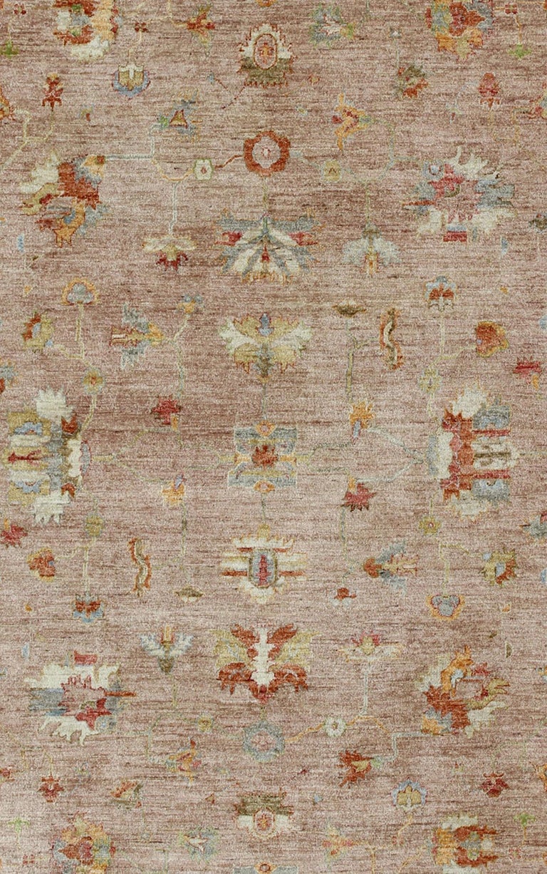 Angora Turkish Oushak Rug in Dusty Pink and Ivory For Sale at 1stDibs