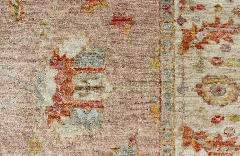 Angora Turkish Oushak Rug in Dusty Pink and Ivory For Sale at 1stDibs